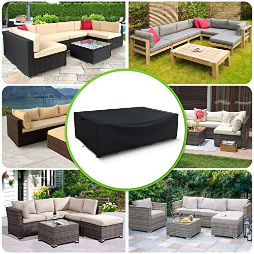 Patio Furniture Covers, 600D Heavy Duty Outdoor Furniture Cover Waterproof, Rectangle Outdoor Table and Chairs Cover, Outdoor Sectional Cover for Winter, 110" L x 84" W x 28" H