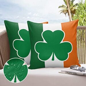 Vandarllin Outdoor Throw Pillows Covers 18X18 Set of 2 Waterproof Irish Flag Printed with Green Clover Leaf Decorative Zippered Lumbar Cushion Covers for Patio Furniture,