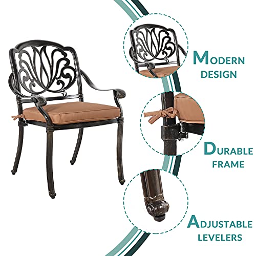 MEETWARM 7-Piece Outdoor Patio Dining Set, All-Weather Cast Aluminum Patio Conversation Set for Backyard Garden Deck with 6 Cushioned Chairs, 1 Rectangular Table, 2" Umbrella Hole, Dark Bronze