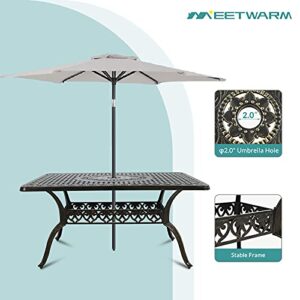 MEETWARM 7-Piece Outdoor Patio Dining Set, All-Weather Cast Aluminum Patio Conversation Set for Backyard Garden Deck with 6 Cushioned Chairs, 1 Rectangular Table, 2" Umbrella Hole, Dark Bronze