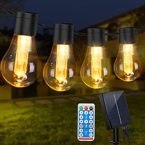 Solar String Lights Outdoor Waterproof, 29.5 FT 20 Shatterproof Bulbs Patio Lights with Remote 8 Modes LED Solar Powered String Lights, Hanging Lights for Garden Yard, Wedding Party Decor（Warm White）