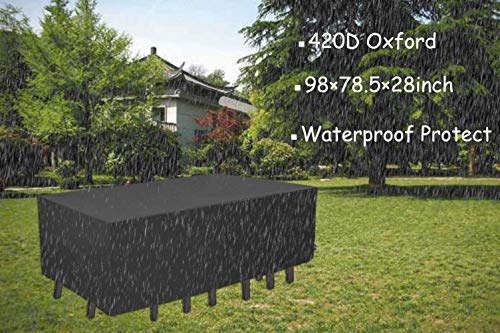 CHENHAO Patio Furniture Covers Waterproof Outdoor Table Cover Uv-Resistant for Rectangular Table and Chairs Set Black