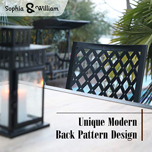 Sophia & William Patio Dining Set 7 Pieces Metal Outdoor Furniture Set, 6 x Metal Stackable Garden Chairs, 1 Patio Rectangle Umbrella Table Wood Like for Backyard Pool