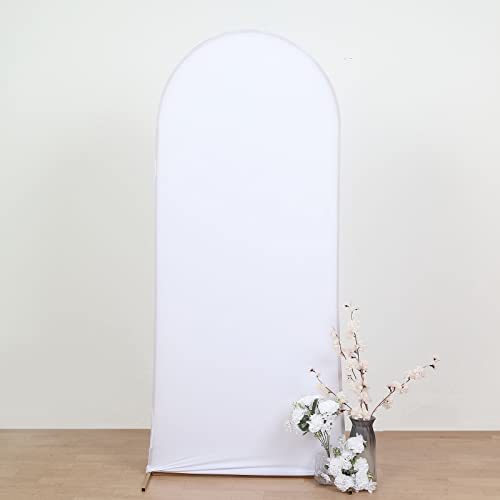 Efavormart 7ft White Spandex Fit Round Top Backdrop Frame Stand Cover, 2-Sided Wedding Arch Cover