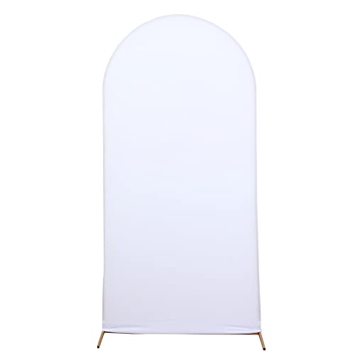 Efavormart 7ft White Spandex Fit Round Top Backdrop Frame Stand Cover, 2-Sided Wedding Arch Cover