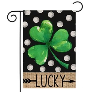 st patrick’s day lucky shamrock garden flag for outdoor,shamrock with white dots small yard flag,spring saint patrick decors for outside holiday 12×18 double sided