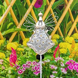 COOZZYHOUR 38Inch Angel Solar Garden Lights Outdoor Decorative -Metal&Glass Angel White Hydrangea Flower Stake Lights- Waterproof 30 Warm White LED for Remembrance Gifts & Sympathy Gifts