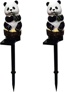 prtecy 2pcs panda solar garden stake lights outdoor waterproof resin panda solar led light with stake cute figurine panda sculpture ornaments for garden lawn patio yard decor