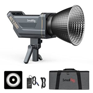 smallrig rc 120d 120w cob led video light, 5600k, 62600lux@1m on-board and smallgogo app control, tlci 96+ cri 95+, 9 lighting effects, support ac adapter and 14.4v/26v v-mount battery- 3470