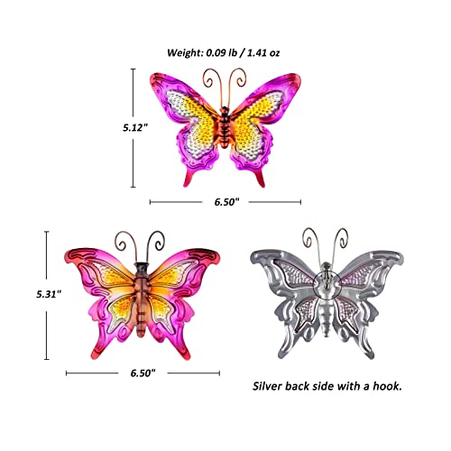 Metal Butterfly Wall Decor, Set of 6 Inspirational Wall Art, Indoor Outdoor Hanging Ornaments for Garden Yard Fence Bathroom Bedroom (6.5" Length)