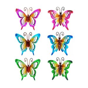 metal butterfly wall decor, set of 6 inspirational wall art, indoor outdoor hanging ornaments for garden yard fence bathroom bedroom (6.5″ length)