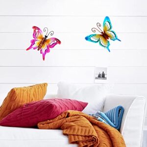 Metal Butterfly Wall Decor, Set of 6 Inspirational Wall Art, Indoor Outdoor Hanging Ornaments for Garden Yard Fence Bathroom Bedroom (6.5" Length)