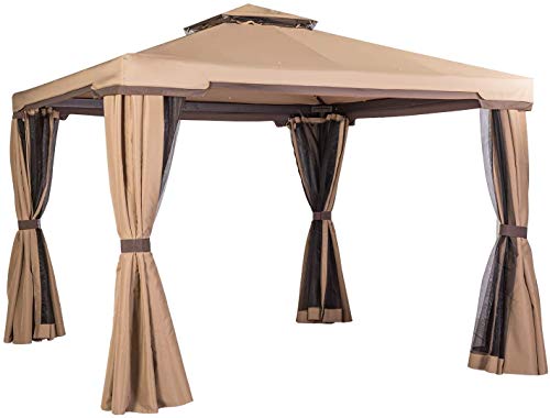 Patiomore Outdoor Garden Gazebo 10 x 10 FT Patios All-Season Permanent Gazebo with Vented Soft Canopy and Mosquito Netting