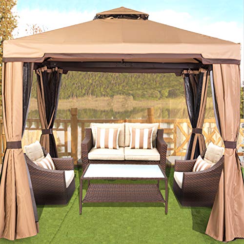 Patiomore Outdoor Garden Gazebo 10 x 10 FT Patios All-Season Permanent Gazebo with Vented Soft Canopy and Mosquito Netting