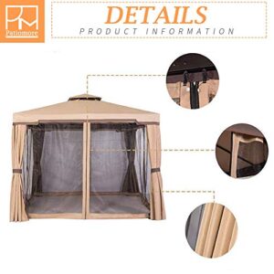 Patiomore Outdoor Garden Gazebo 10 x 10 FT Patios All-Season Permanent Gazebo with Vented Soft Canopy and Mosquito Netting