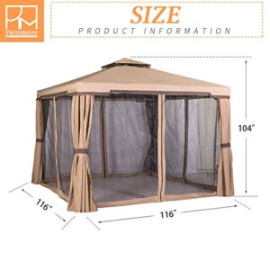 Patiomore Outdoor Garden Gazebo 10 x 10 FT Patios All-Season Permanent Gazebo with Vented Soft Canopy and Mosquito Netting