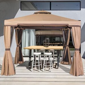 Patiomore Outdoor Garden Gazebo 10 x 10 FT Patios All-Season Permanent Gazebo with Vented Soft Canopy and Mosquito Netting