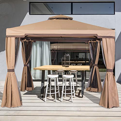 Patiomore Outdoor Garden Gazebo 10 x 10 FT Patios All-Season Permanent Gazebo with Vented Soft Canopy and Mosquito Netting