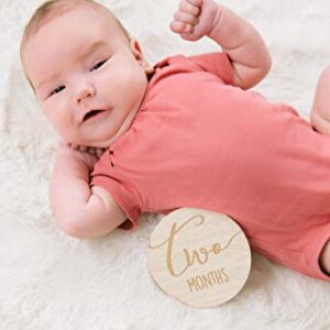 Pearhead Wooden Monthly Milestone Photo Cards, Baby Announcement Cards, Pregnancy Journey Milestone Markers, 7 Double Sided Photo Prop Milestone Discs, Light Wood