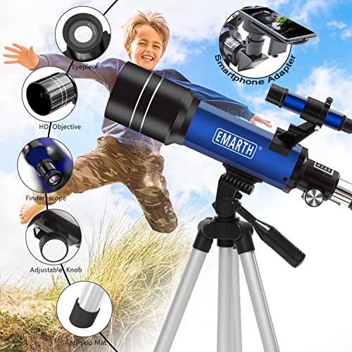 Telescope, 2 Eyepieces Portable Telescopes for Kid Adults Astronomy Professional Beginners with Finderscope, Tripod, Phone Adapter