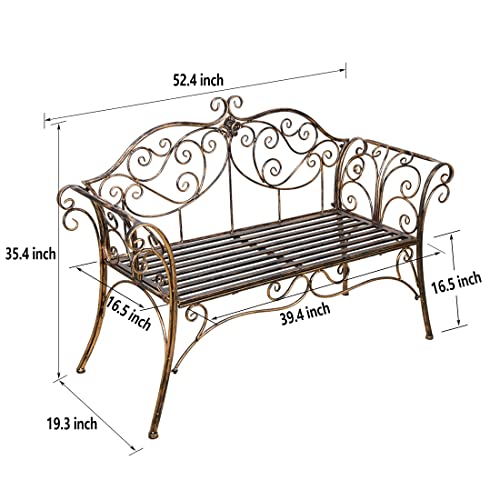 Antique Bronze Metal Garden Bench Chair 2 Seater for Garden, Yard, Patio, Porch and Sunroom