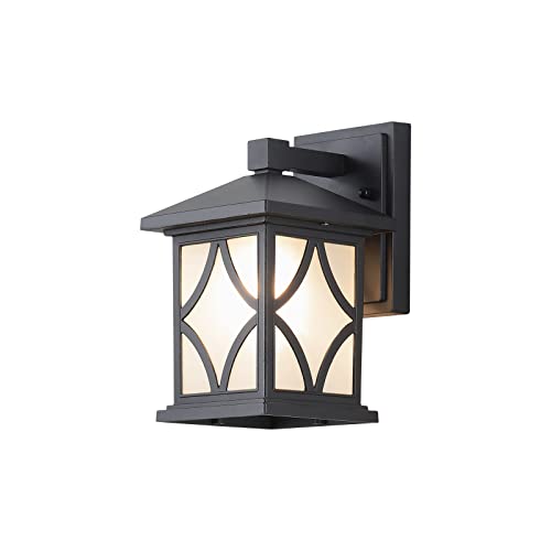 WRLYTNG Wall Mount Outdoor Wall Lantern Fixtures Lantern Waterproof Black Frosted Glass Shades Front Porch Garage Garden Aluminium Wall Lamps Exterior Wall Sconce Lights 60W Lights