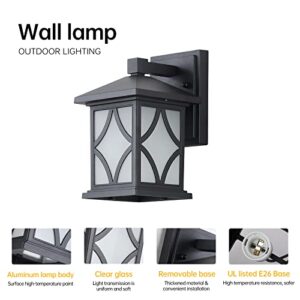 WRLYTNG Wall Mount Outdoor Wall Lantern Fixtures Lantern Waterproof Black Frosted Glass Shades Front Porch Garage Garden Aluminium Wall Lamps Exterior Wall Sconce Lights 60W Lights