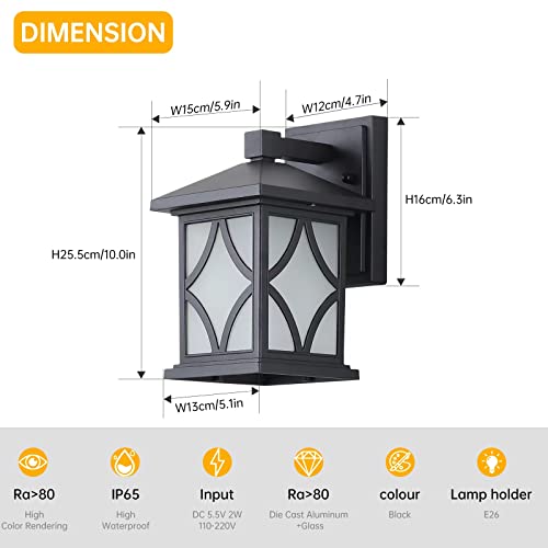 WRLYTNG Wall Mount Outdoor Wall Lantern Fixtures Lantern Waterproof Black Frosted Glass Shades Front Porch Garage Garden Aluminium Wall Lamps Exterior Wall Sconce Lights 60W Lights