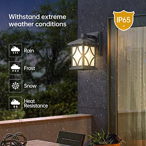 WRLYTNG Wall Mount Outdoor Wall Lantern Fixtures Lantern Waterproof Black Frosted Glass Shades Front Porch Garage Garden Aluminium Wall Lamps Exterior Wall Sconce Lights 60W Lights