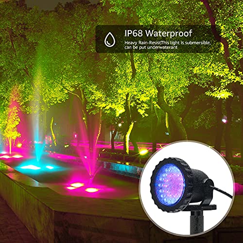 Color Changing Spotlights, 12W Outdoor Spot Lights RGB IP68 Waterproof Uplights Garden Landscape LED Colored Dimmable Lawn Yard Pathway Flag Halloween Christmas Submersible Fountain Lights(4 in Set)