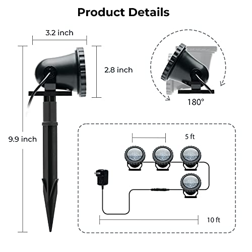 Color Changing Spotlights, 12W Outdoor Spot Lights RGB IP68 Waterproof Uplights Garden Landscape LED Colored Dimmable Lawn Yard Pathway Flag Halloween Christmas Submersible Fountain Lights(4 in Set)