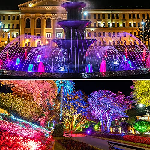 Color Changing Spotlights, 12W Outdoor Spot Lights RGB IP68 Waterproof Uplights Garden Landscape LED Colored Dimmable Lawn Yard Pathway Flag Halloween Christmas Submersible Fountain Lights(4 in Set)