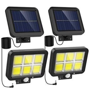 solar outdoor lights motion sensor w/ 240 bright cob led, 16.4ft cable, 3 lighting modes, adjustable panels. wired security solar powered flood lights for indoor, outside, yard, garden(5500k, 2 set)