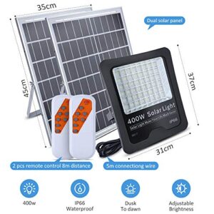 400W Solar Flood Lights Outdoor, 432 LEDs IP66 Waterproof Dual Panel Remote Control Dusk to Dawn Solar Powered Flood Street Security Lights for Yard, Garden, Swimming Pool, Pathway, Basketball Court