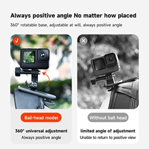 TELESIN 360 Swivel Clip Backpack Mount with Ball Head Pivot, Bag Shoulder Body Strap Holder Attach for GoPro Max Hero 11 10 9 8 7 6 5, Insta360 X2 X3, DJI Action 2 3 Accessories