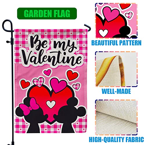 Be Mine Valentines Garden Flag, Valentines Decorations Yard Outside Flag 12x18 Vertical Burlap Double Sided Decor for Home Outdoor Hanging