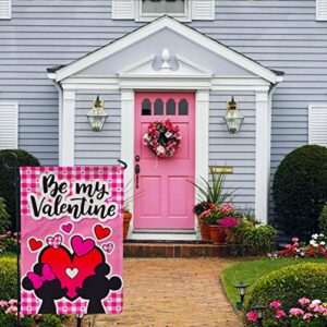 Be Mine Valentines Garden Flag, Valentines Decorations Yard Outside Flag 12x18 Vertical Burlap Double Sided Decor for Home Outdoor Hanging