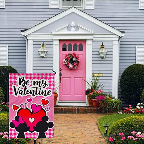 Be Mine Valentines Garden Flag, Valentines Decorations Yard Outside Flag 12x18 Vertical Burlap Double Sided Decor for Home Outdoor Hanging