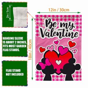 Be Mine Valentines Garden Flag, Valentines Decorations Yard Outside Flag 12x18 Vertical Burlap Double Sided Decor for Home Outdoor Hanging