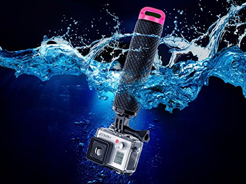 Waterproof Floating Hand Grip Compatible with GoPro Hero 11 10 9 8 7 6 5 4 3+ 2 1 Session Black Silver Handler & Handle Mount Accessories Kit for Water Sport and Action Cameras (Rose Red)