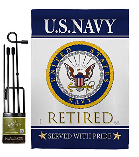 Breeze Decor US Navy Garden Flag Set with Stand Armed Forces USN Seabee United State American Military Veteran Retire Official House Banner Small Yard Gift Double-Sided, Made in USA