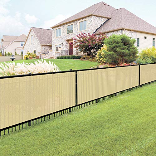 E&K Sunrise 4' x 50' Beige Ience Privacy Screen, Commercial Outdoor Backyard Shade Windscreen Mesh Iabric Shade Net Cover for Wall Garden Yard Backyard- Customized