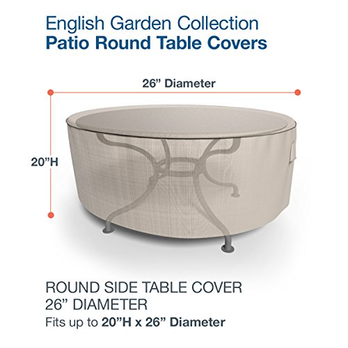 Budge P4A07PM1 English Garden Round Patio Table Cover Heavy Duty and Waterproof, Extra Small, Two-Tone Tan