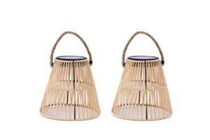 outdoor solar hanging lantern, 2 pack solar lights waterproof table light with woven rope handle rechargeable decorative for patio backyard garden tree, natural