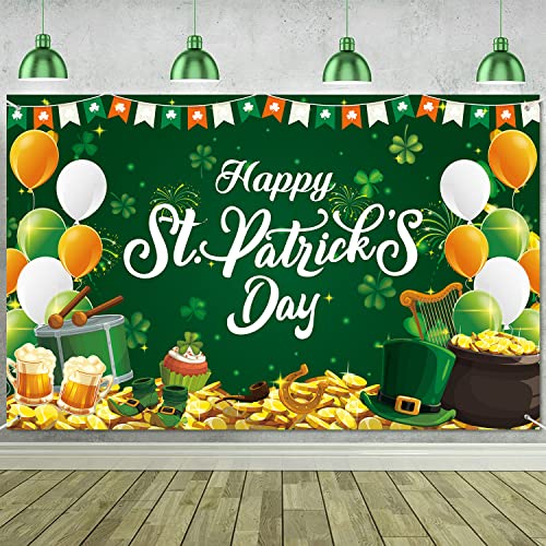 St Patricks Day Decorations for The Home, Happy Saint St Patrick‘s Day Decorations Banner ​Backdrop 72x44 Inch, Shamrock Irish Luck Day Saint Backdrop Party Supplies