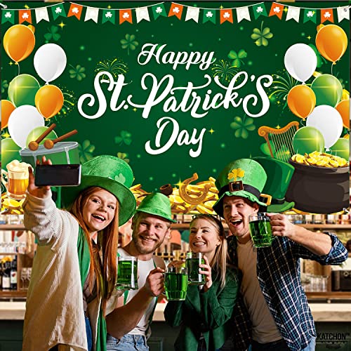 St Patricks Day Decorations for The Home, Happy Saint St Patrick‘s Day Decorations Banner ​Backdrop 72x44 Inch, Shamrock Irish Luck Day Saint Backdrop Party Supplies