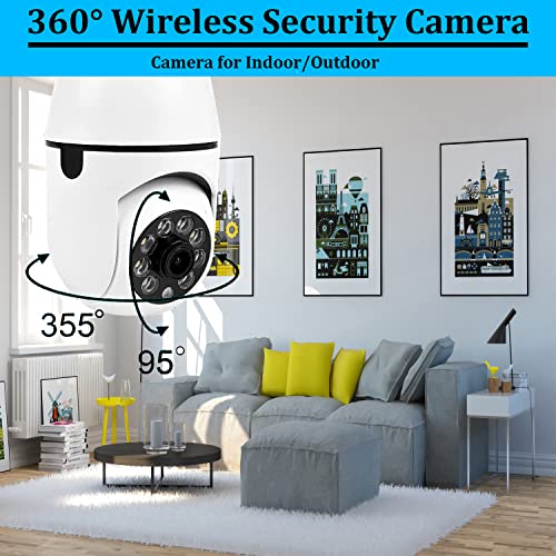 Light Bulb Camera,360° Light Bulb Security Camera,2.4GHz Smart Wireless WiFi 1080P HD Security Camera for Indoor- Outdoor with Motion Detection and Alarm Night Vision