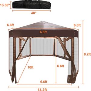 LONABR 10’ X 10’ Pop Up Gazebo with Mosquito Netting Outdoor Hexagonal Pop Up Tent Backyard Tent Canopy with Net, Garden, Outdoor Canopy for Patio with Storage Bag