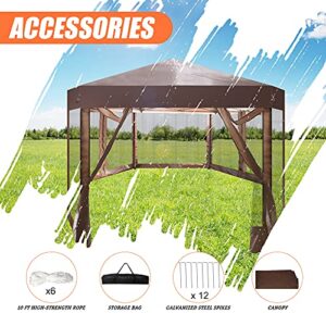 LONABR 10’ X 10’ Pop Up Gazebo with Mosquito Netting Outdoor Hexagonal Pop Up Tent Backyard Tent Canopy with Net, Garden, Outdoor Canopy for Patio with Storage Bag