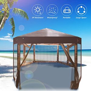 LONABR 10’ X 10’ Pop Up Gazebo with Mosquito Netting Outdoor Hexagonal Pop Up Tent Backyard Tent Canopy with Net, Garden, Outdoor Canopy for Patio with Storage Bag